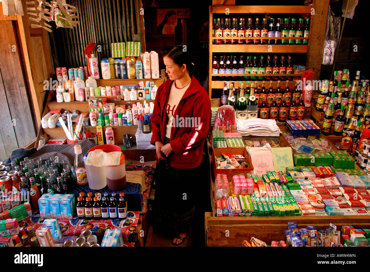 Laos Phonsavan Market Stall selling household products Stock Photo - Alamy