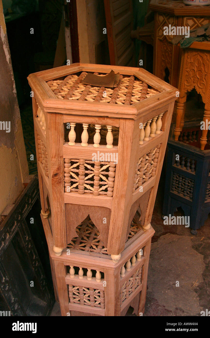 Morocco Marrakesh Medina carpenters souq unfinished moucharabieh tables ...