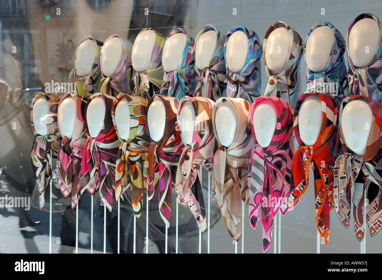 Display of scurfs at Emilio Pucci boutique, Paris, France Stock Photo ...