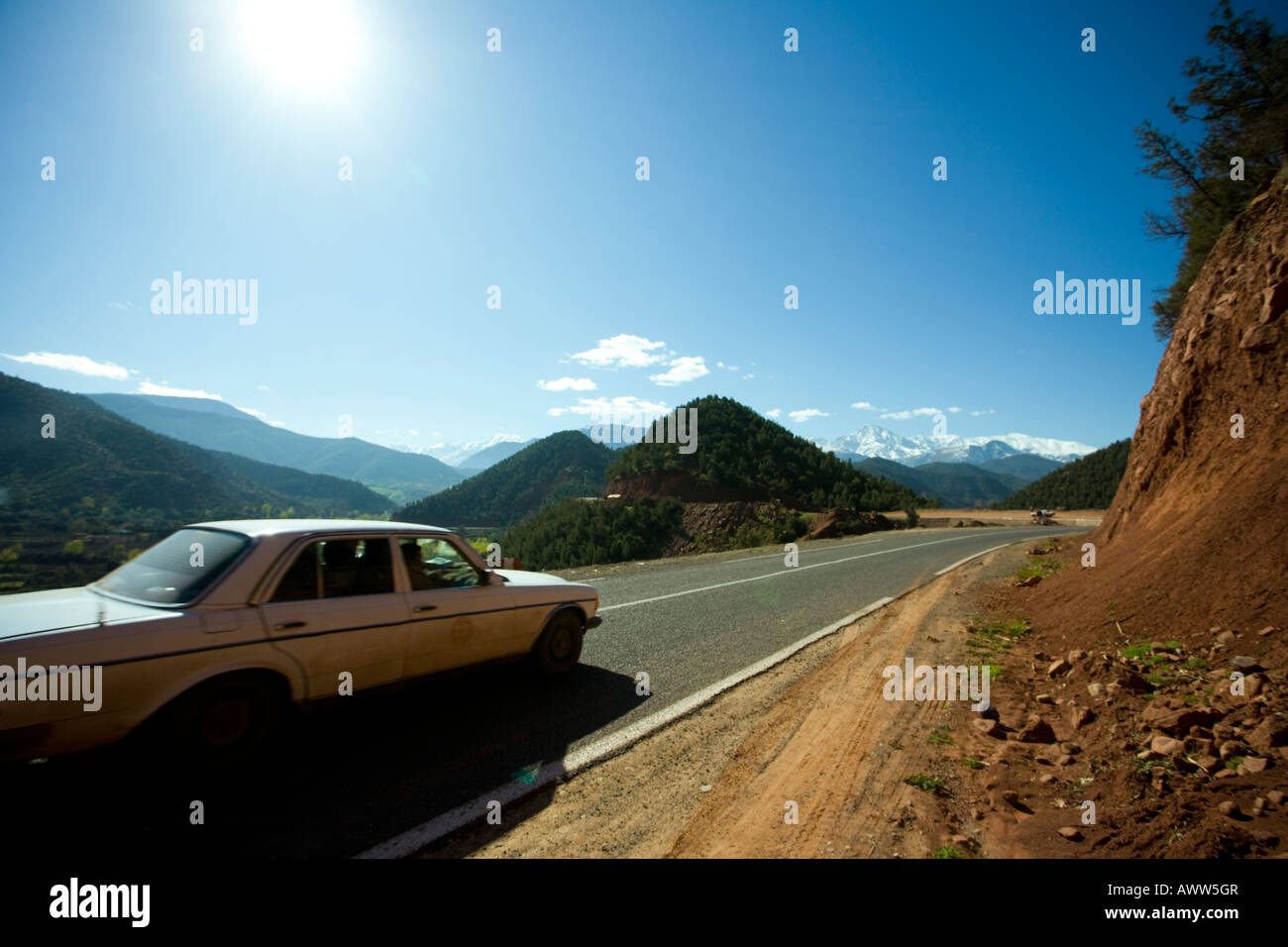 driving towards high atlas mountains morocco Stock Photo - Alamy