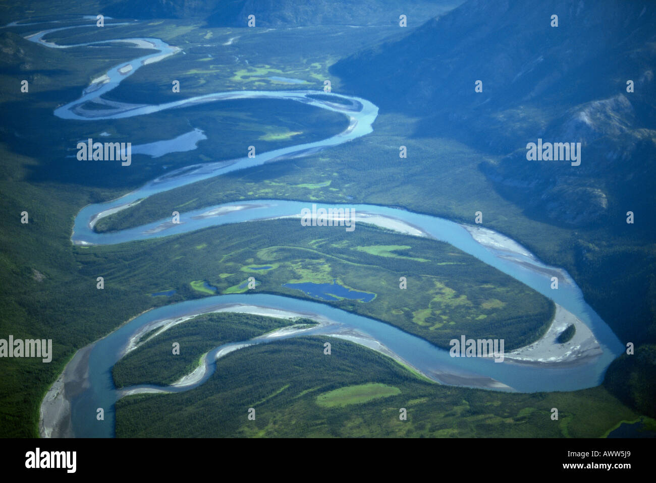 Aerial of the John River in Gates of the Arctic National Park Alaska ...