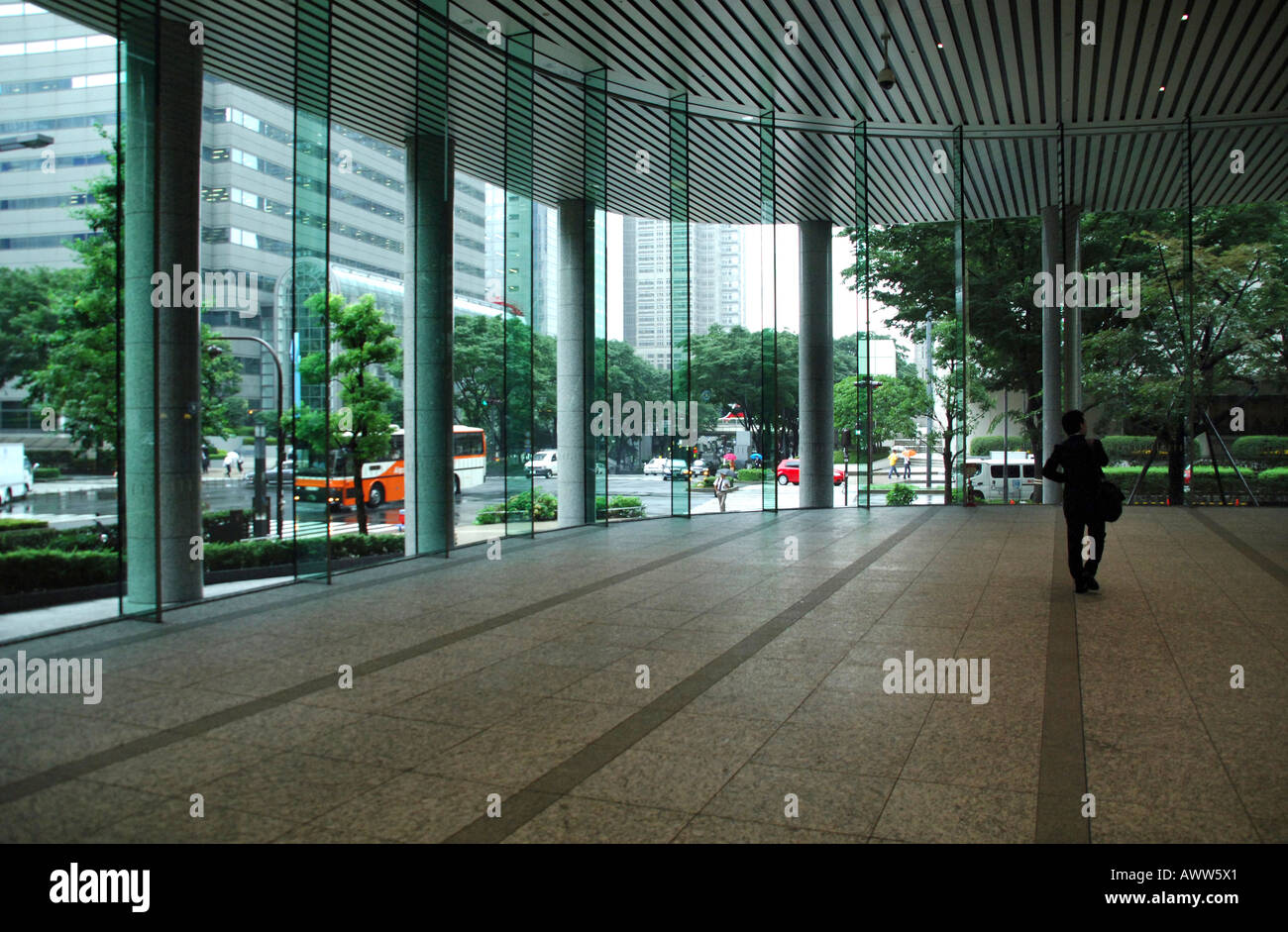 Glass and marble atrium, Shimbashi office tower, Tokyo Japan Stock ...