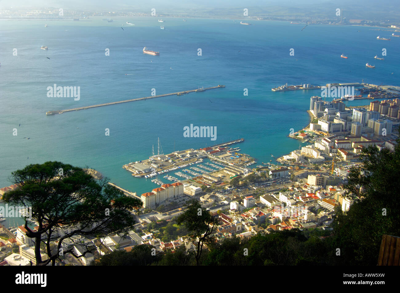 Harbour and Queensway Quay from atop the Rock of Gibraltar Stock Photo ...