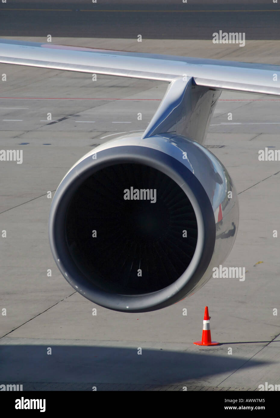 Aircraft engine with red bollard Stock Photo - Alamy