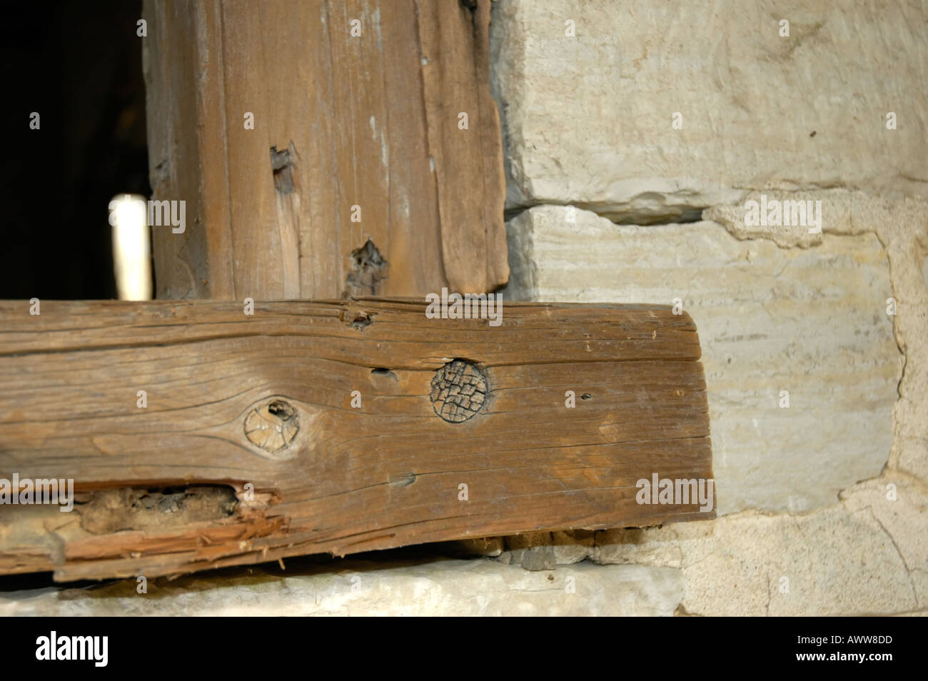Wooden window frame and stonework in a Kentucky frontier house built at ...