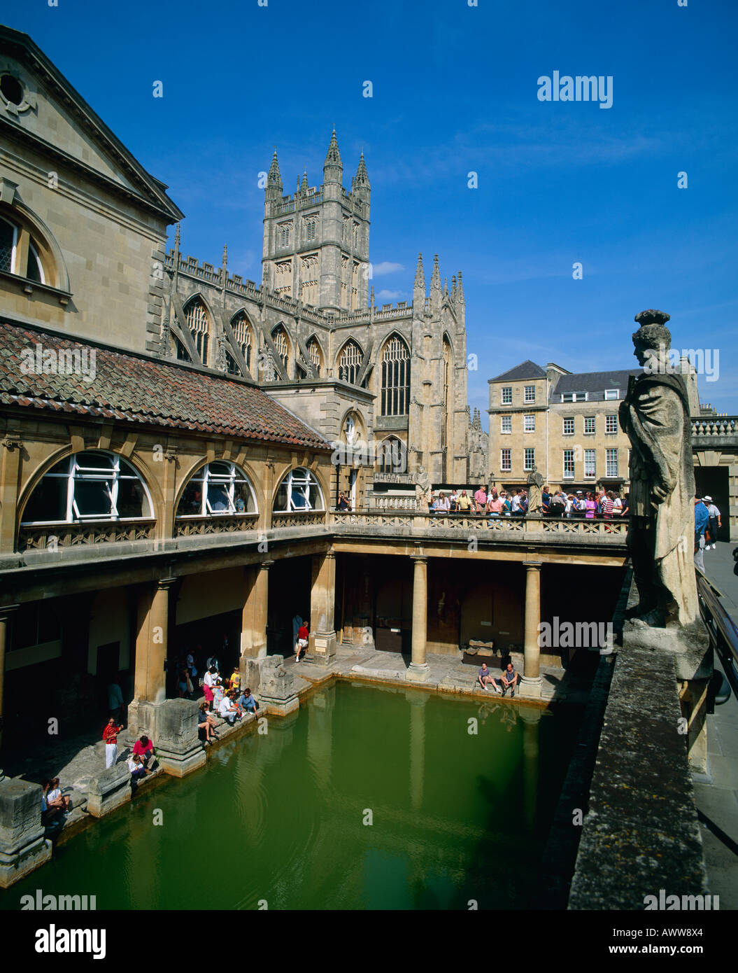 "The Great Roman Bath" and "Bath Abbey" Bath Somerset England Stock Photo - Alamy