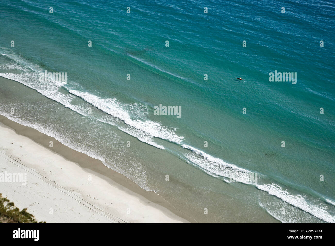 Kayak Long Beach near Dunedin South Island New Zealand aerial Stock ...
