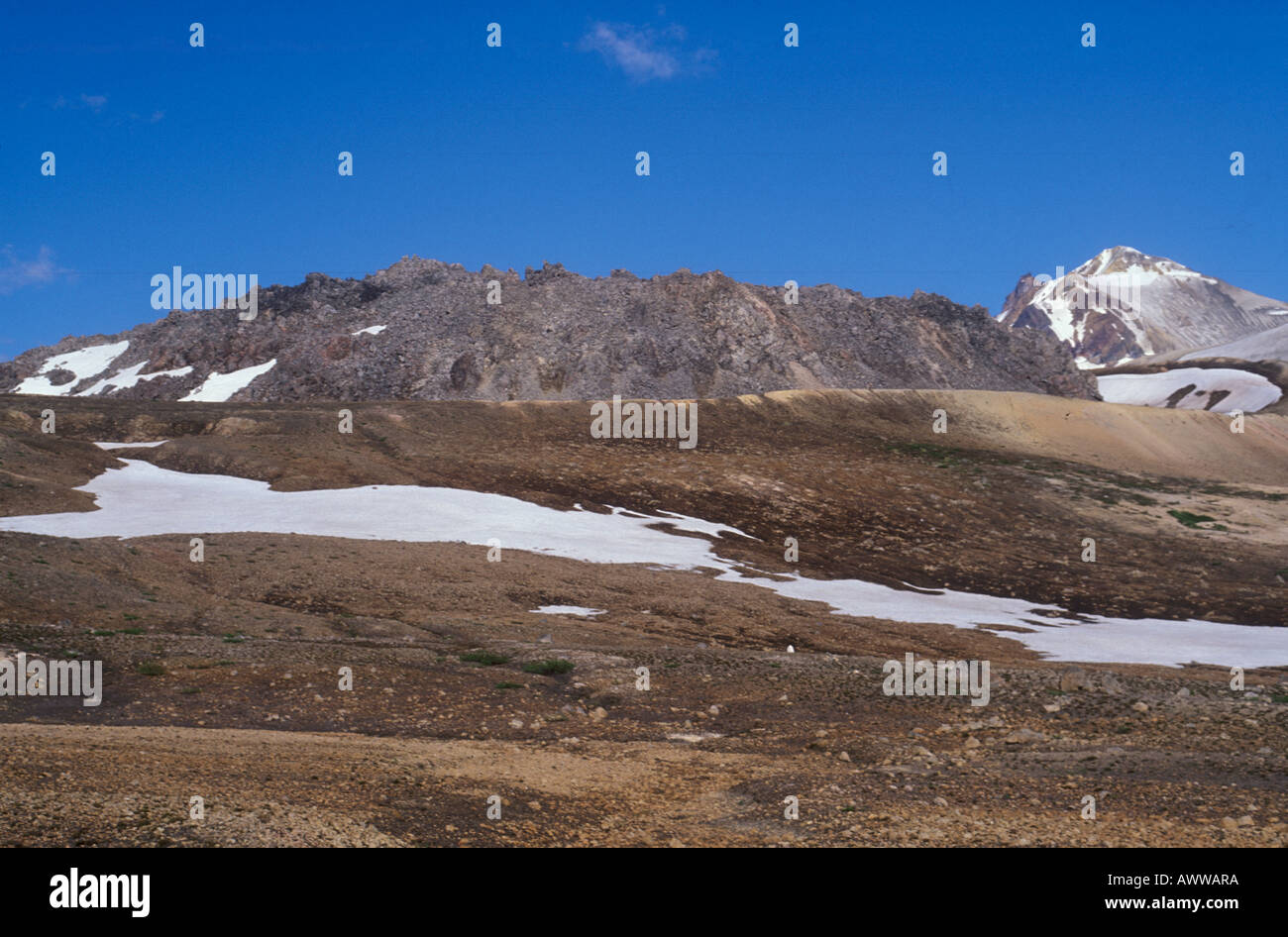 Novarupta Volcano and lava dome withTrident volcano in back Valley of ...