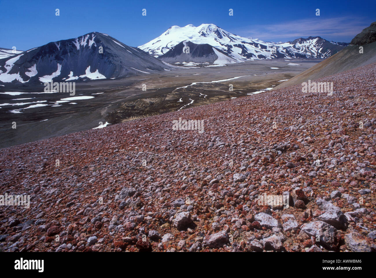 Volcanic ash rock in back Falling Mountain Mount Mageik Volcano Valley ...