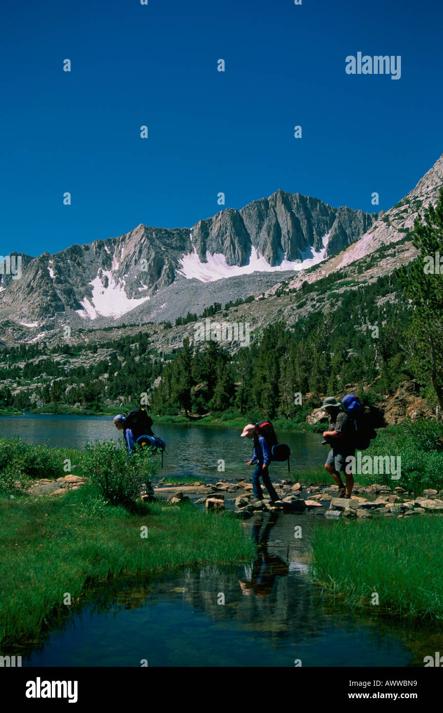 Backpackers on Bishop Pass Trail High Sierra California United States ...