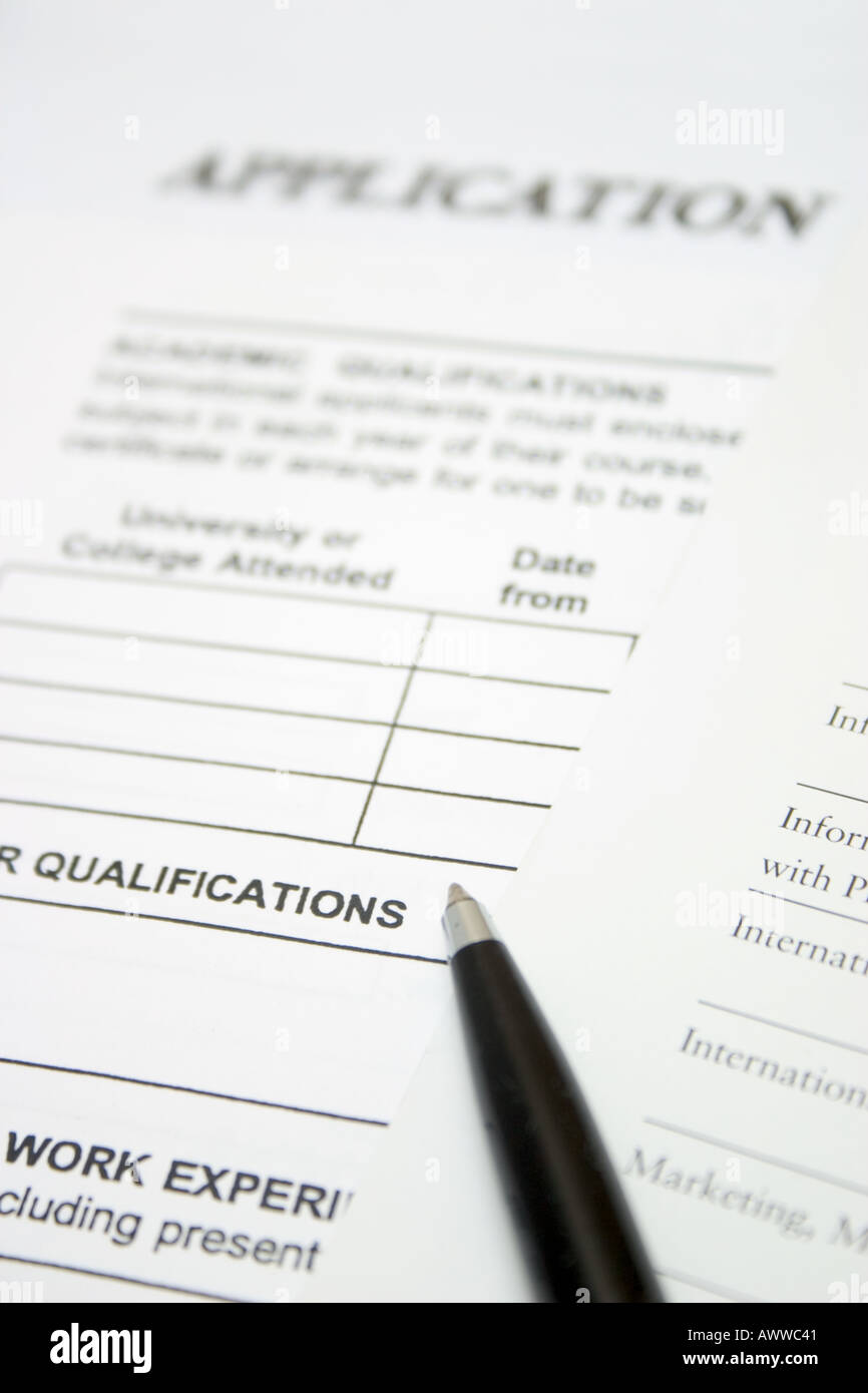 pen on application form for university admission Stock Photo - Alamy