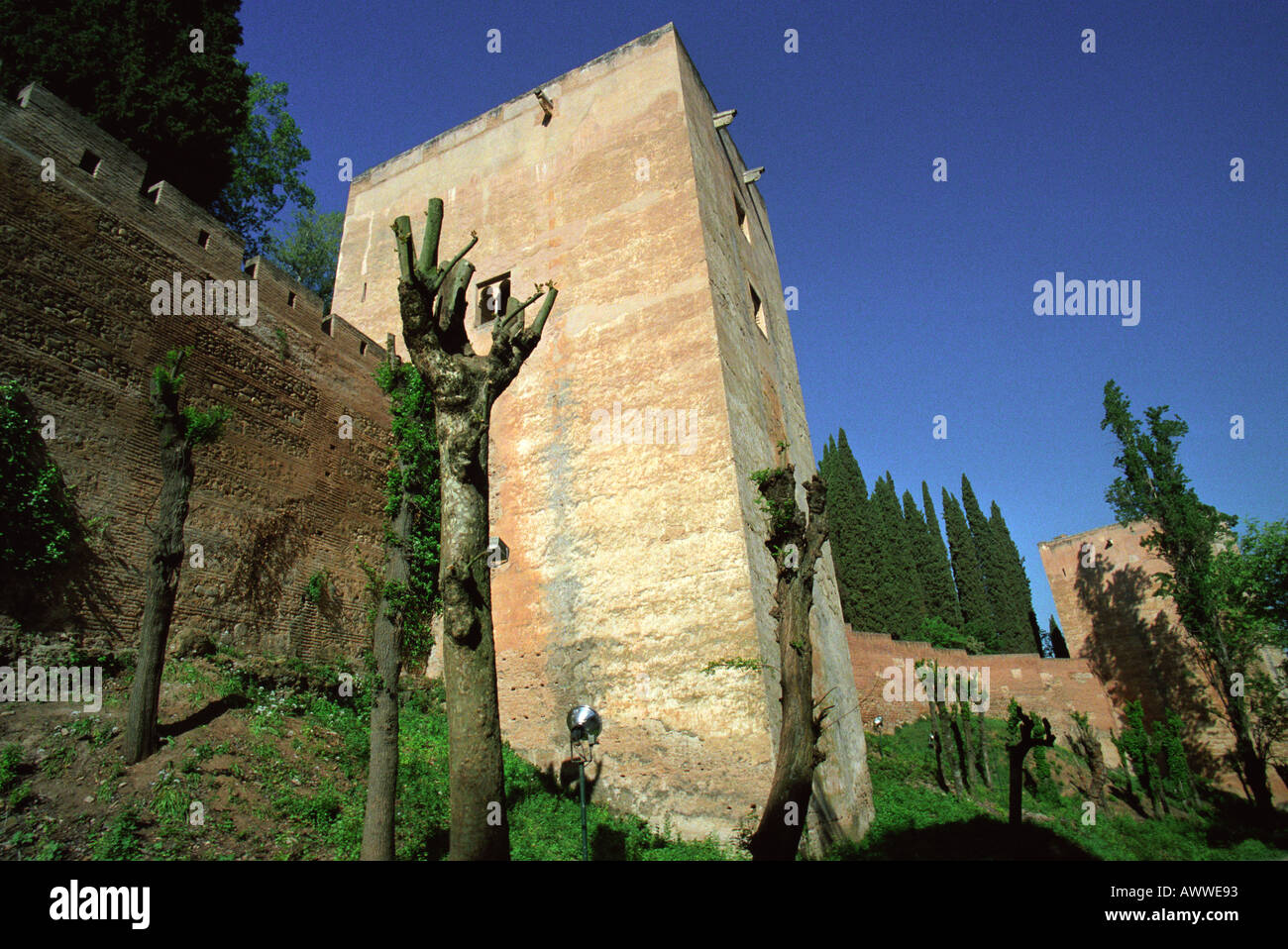 The outside walls and towers of the Alhambra in Granada Spain Stock ...