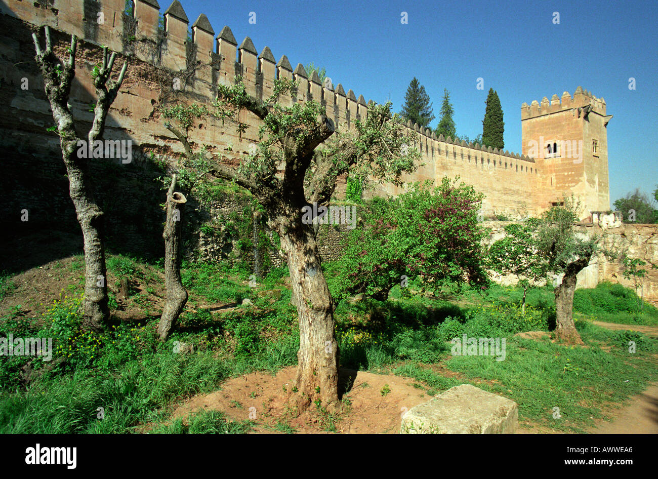 The outside walls and towers of the Alhambra in Granada Spain Stock ...