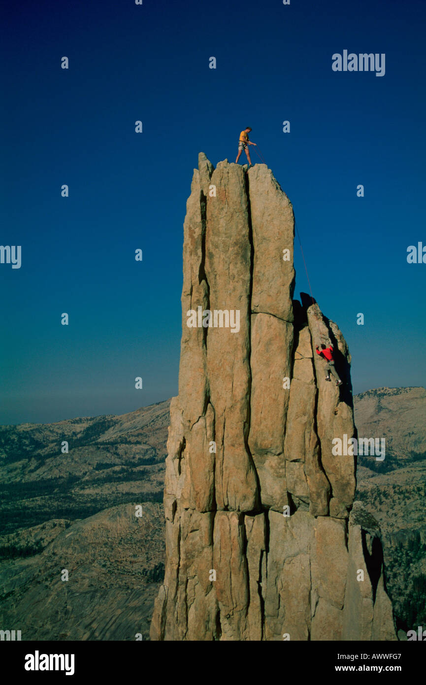 Eichorn Pinnacle rising above the high country, (Climbers: Conrad Anker ...