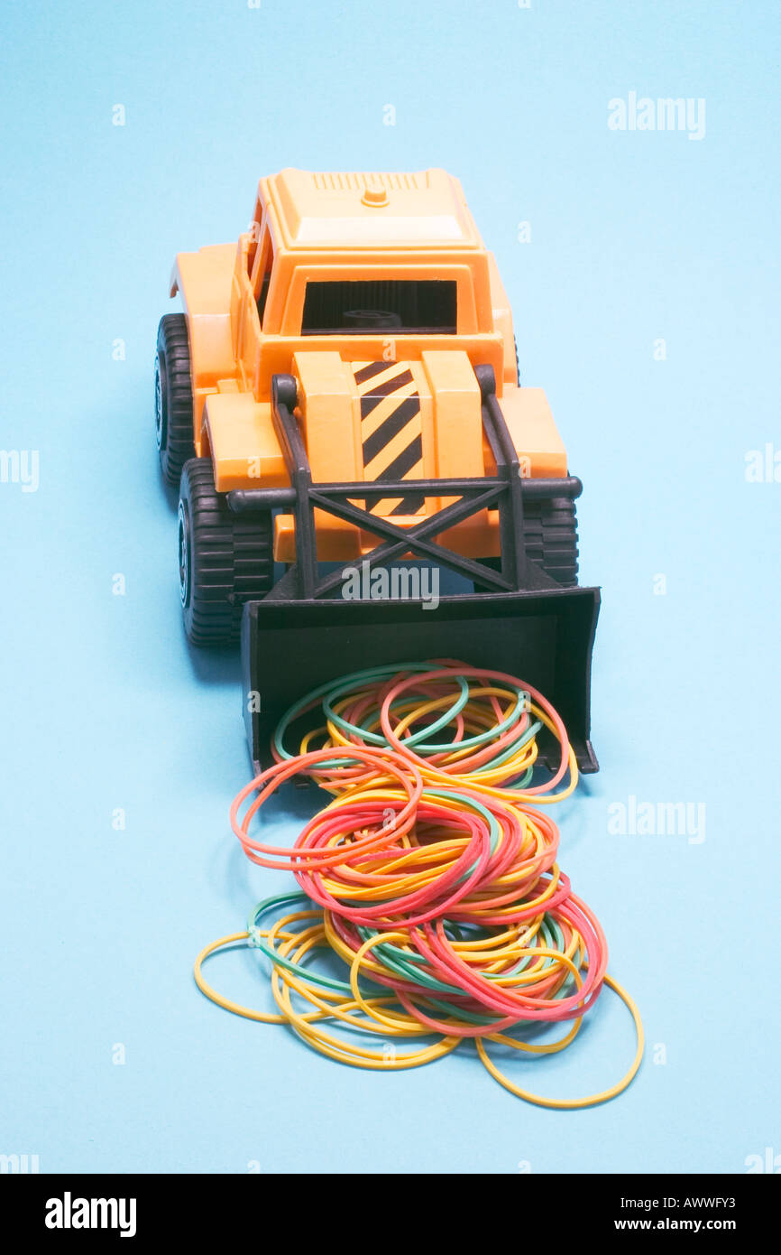 Toy Earth Mover with Rubber Bands Stock Photo - Alamy