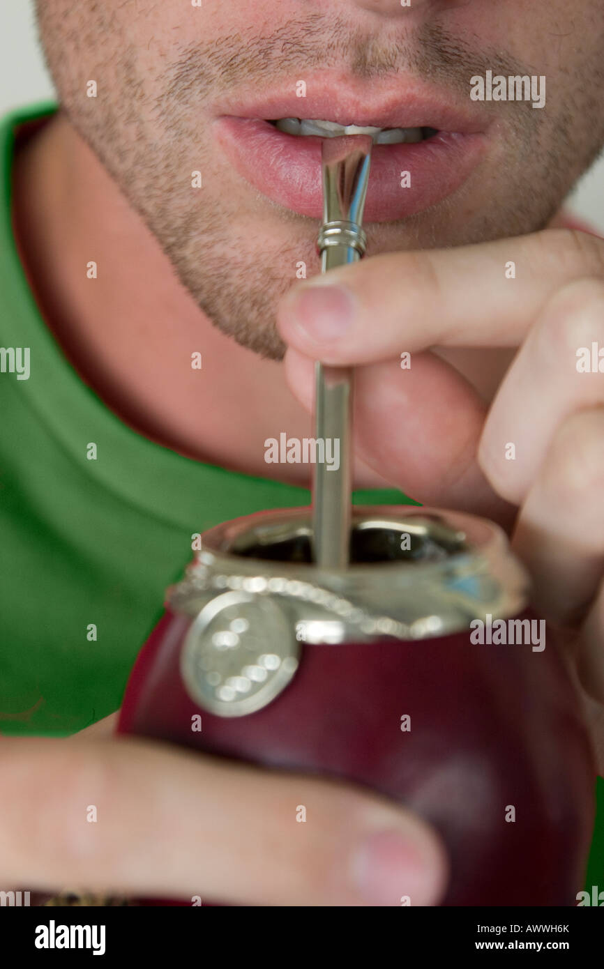 Male drinking mate tea Stock Photo - Alamy