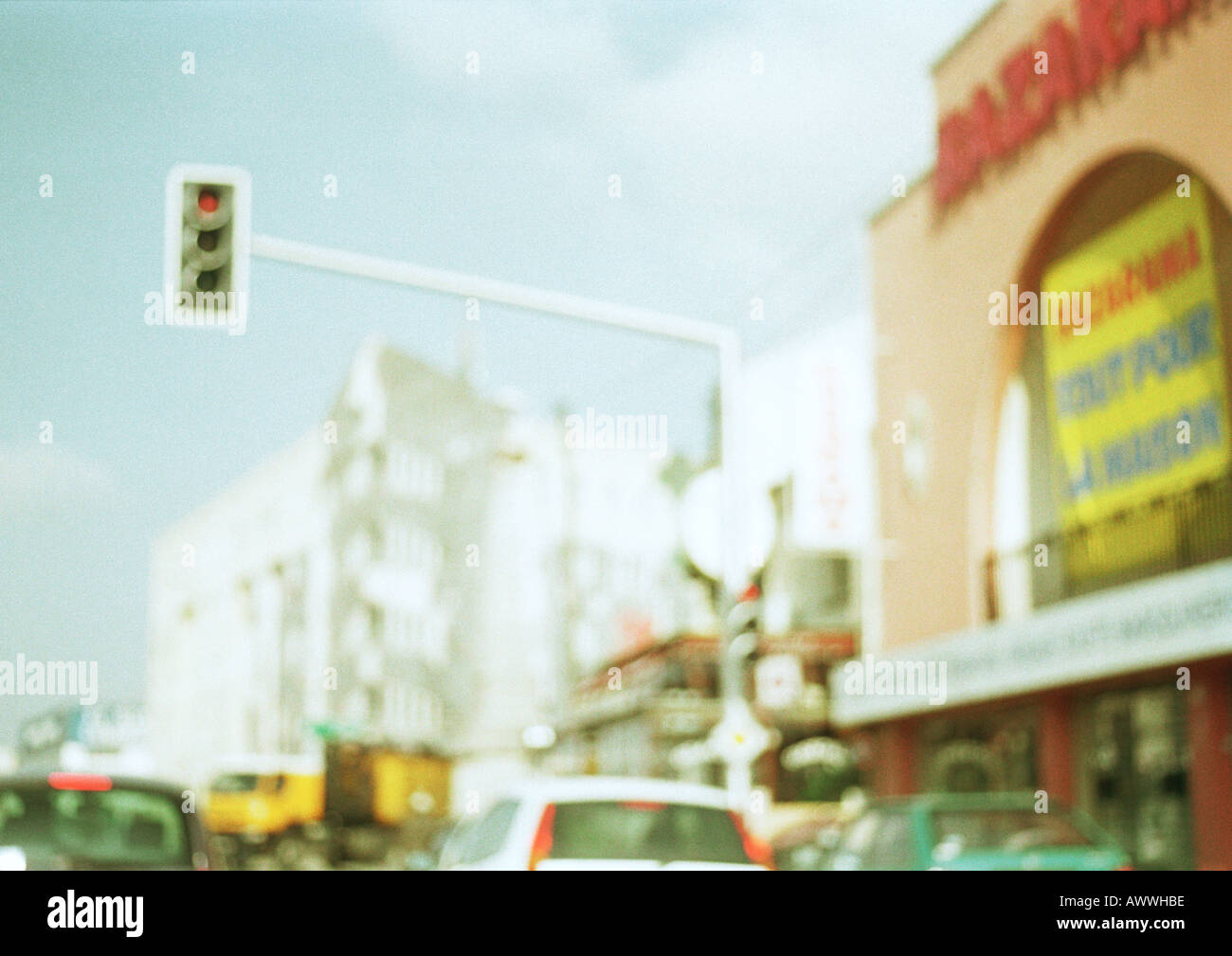 Blurry buildings street signs hi-res stock photography and images - Alamy