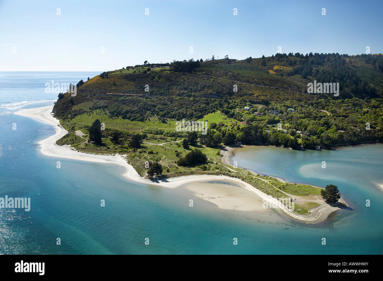 Doctors Point and Blueskin Bay near Dunedin South Island New Zealand ...