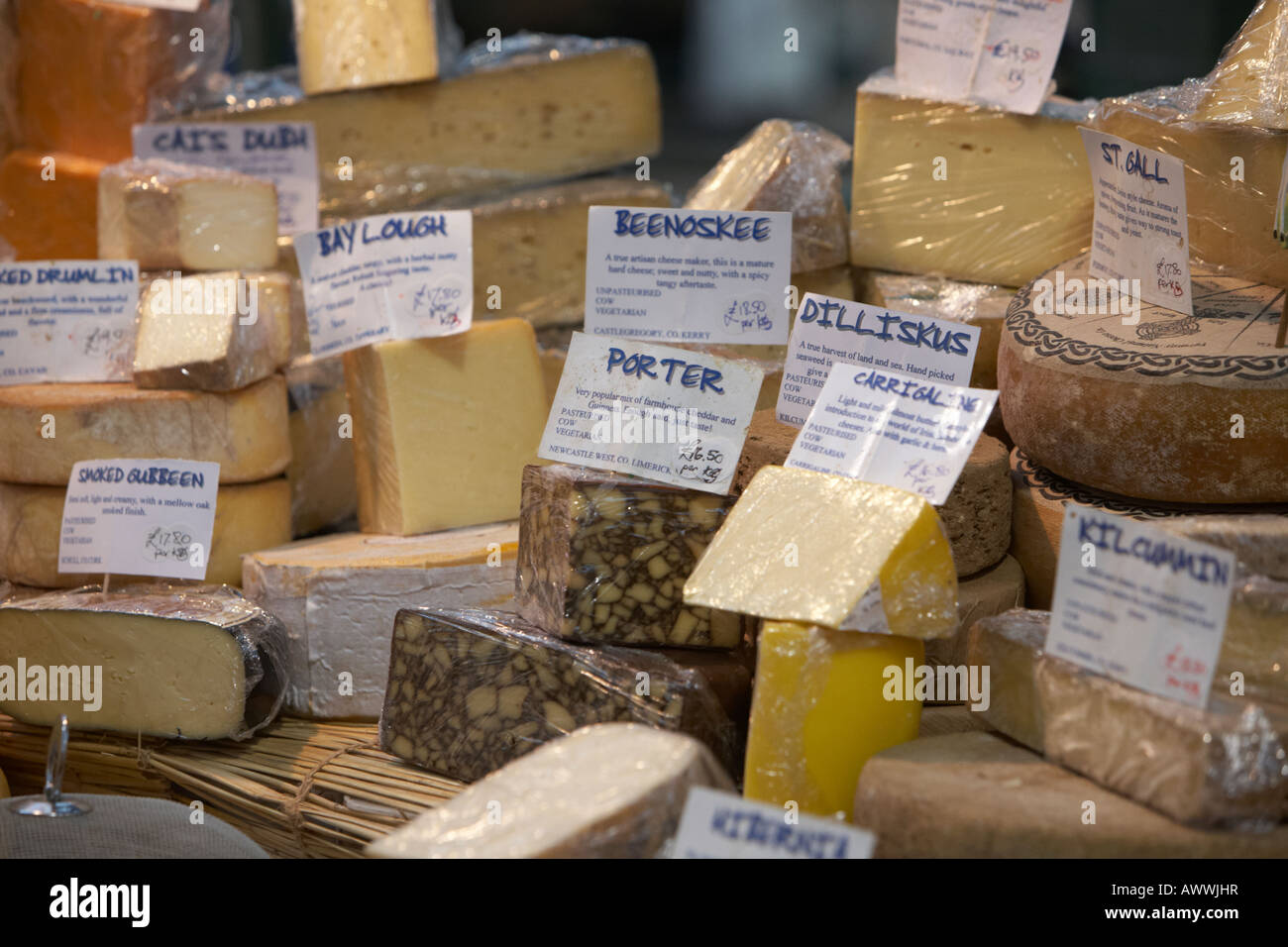 irish cheese selection at an indoor market Stock Photo - Alamy