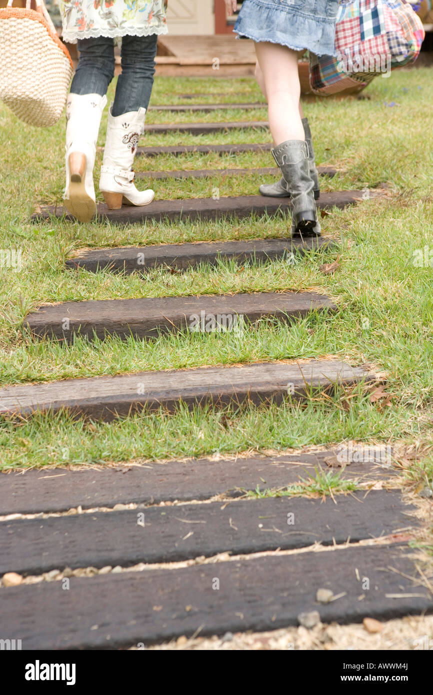 Low section of two women walking up stairs, rear view Stock Photo - Alamy
