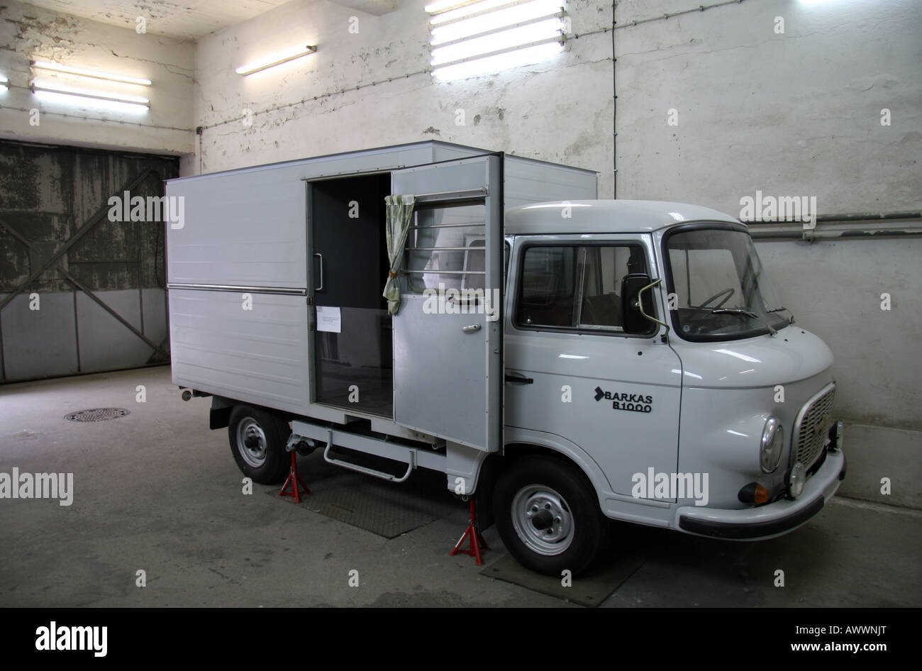 A Secret Police vehicle used to transport prisoners on display in the ...