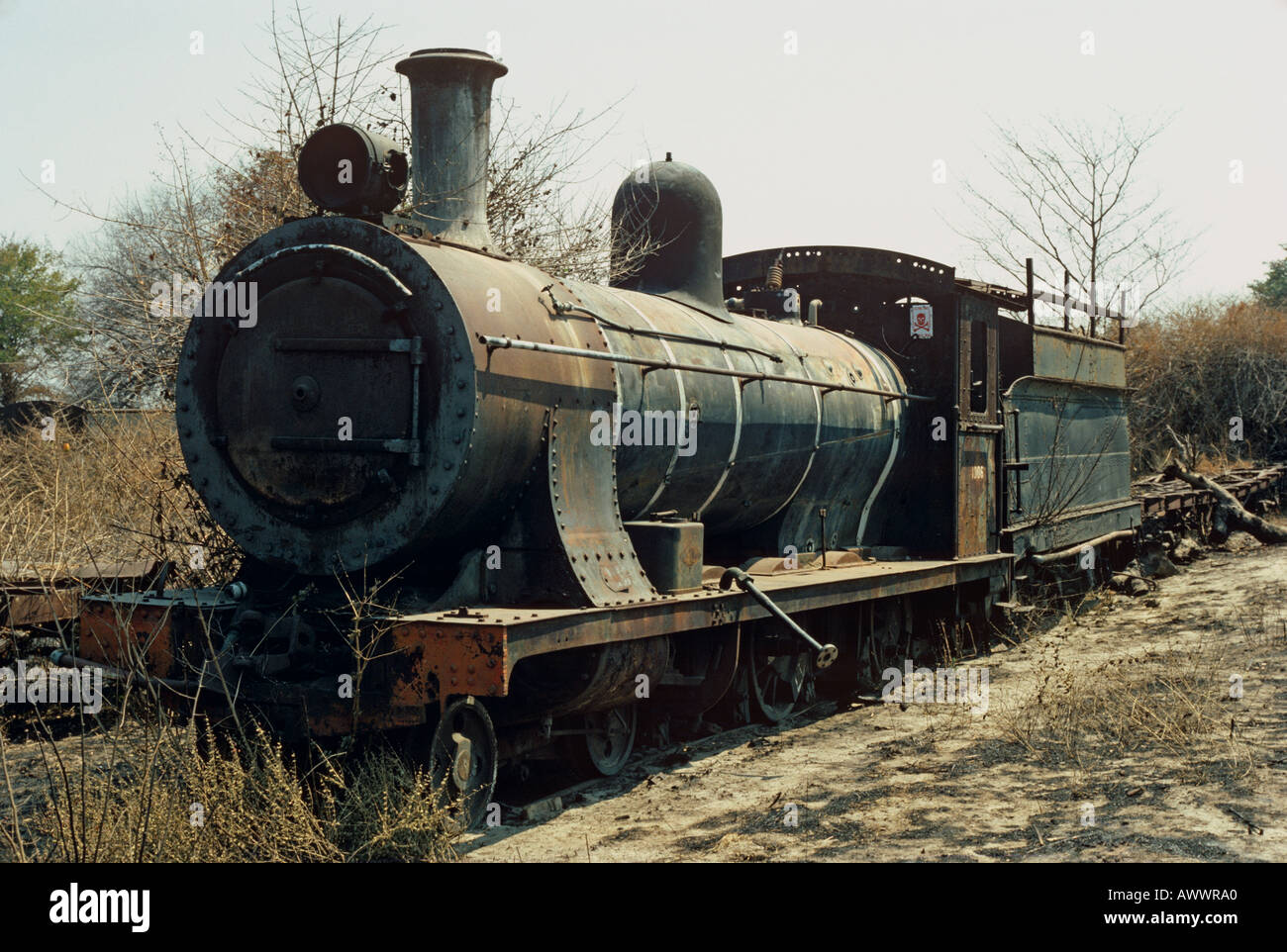An abandoned steam engine, left over from the Mulobezi Sawmill Railway ...