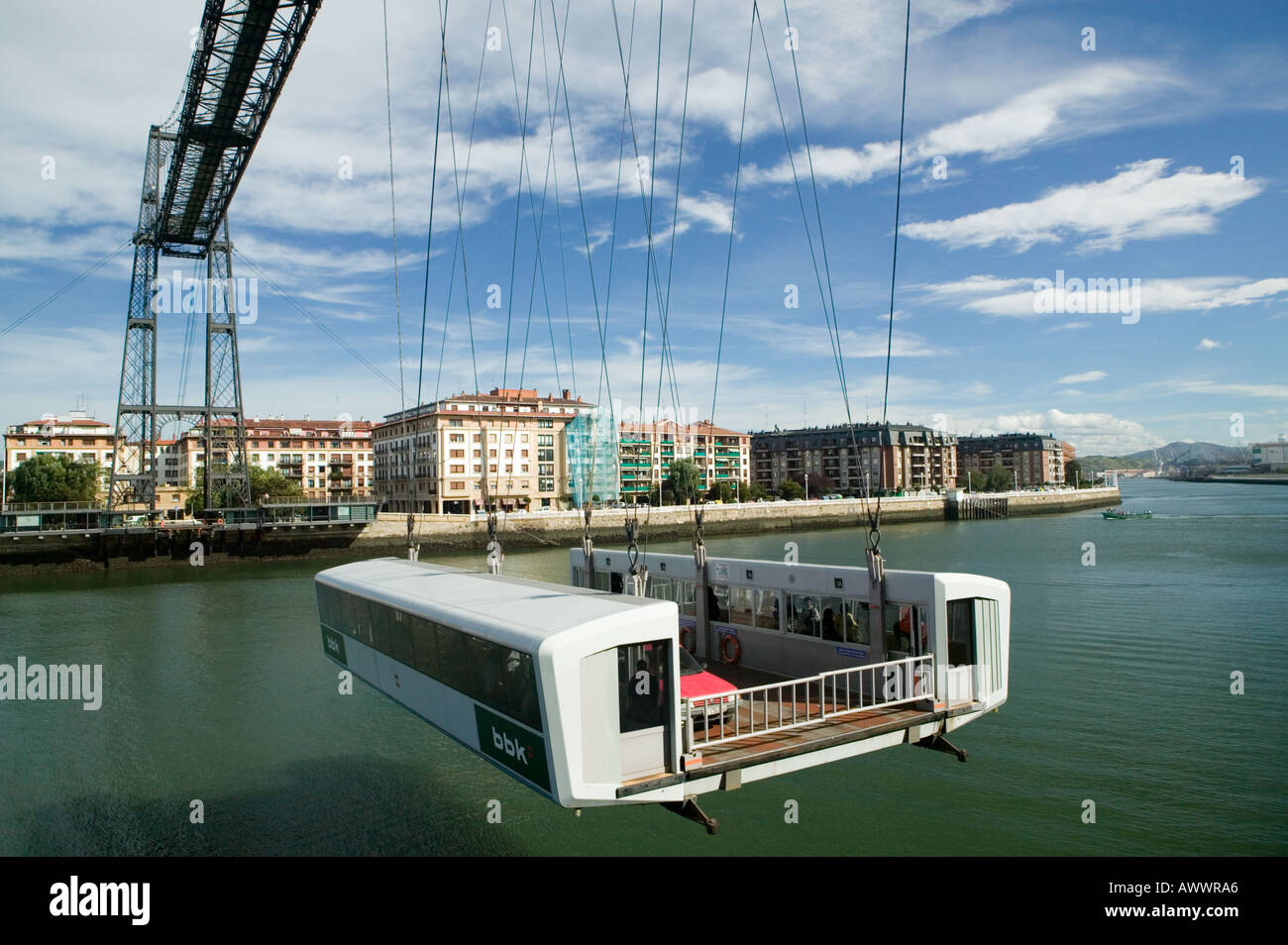 The moving platform of the Vizcaya Bridge at Portugalete, Bilbao ...