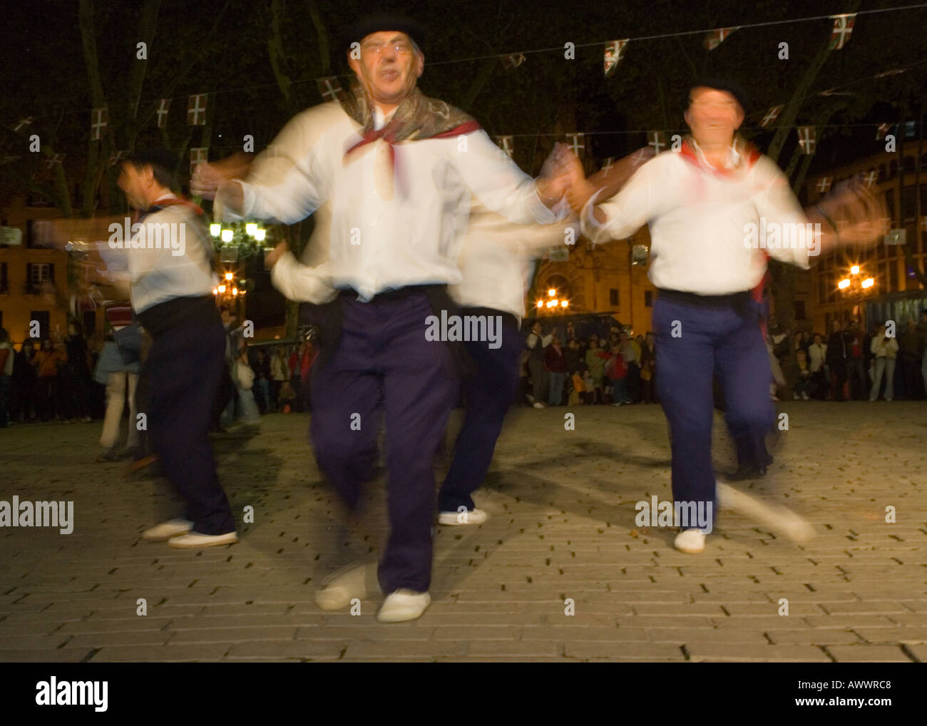 Men in Basque traditional folk costume dances in Arenal, Bilbao, Basque ...