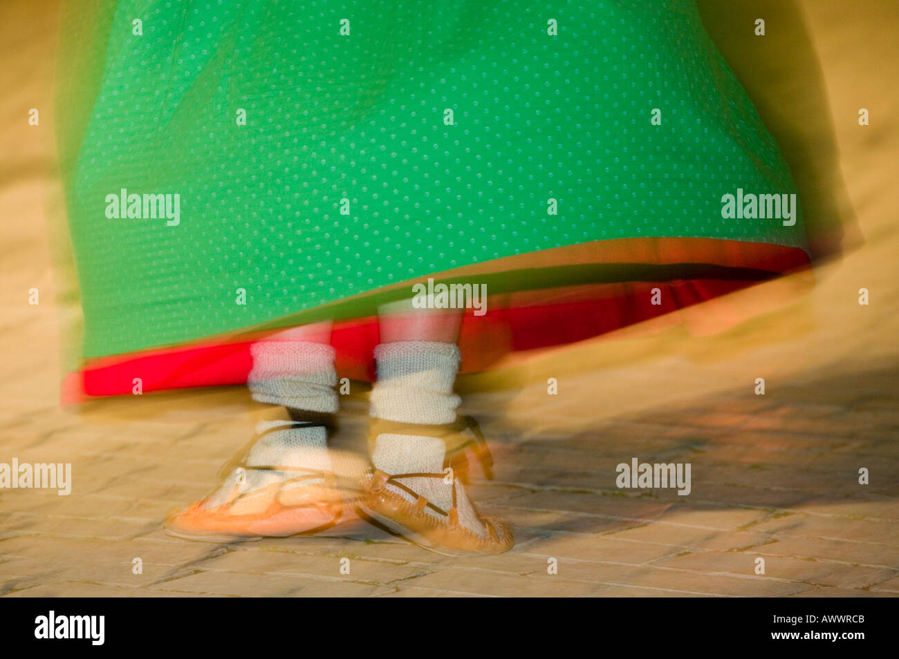 Green dress of a woman in Basque folk costume dancing in Arenal, Bilbao ...