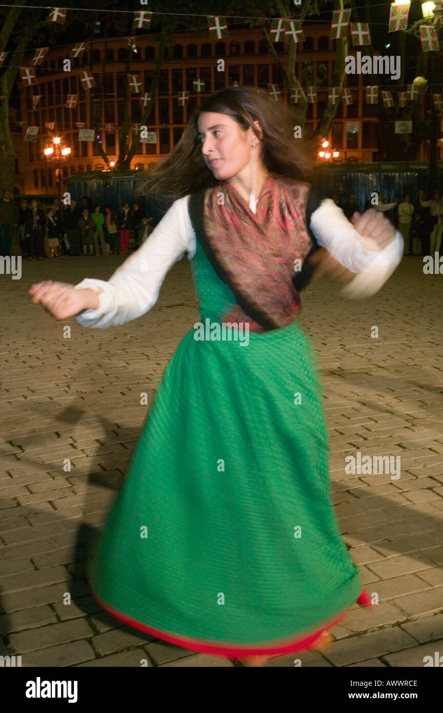 Woman in Basque traditional folk costume dances in Arenal, Bilbao ...