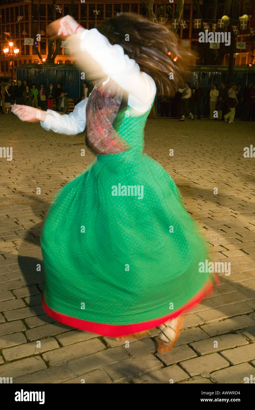 Woman in Basque traditional folk costume dances in Arenal, Bilbao ...