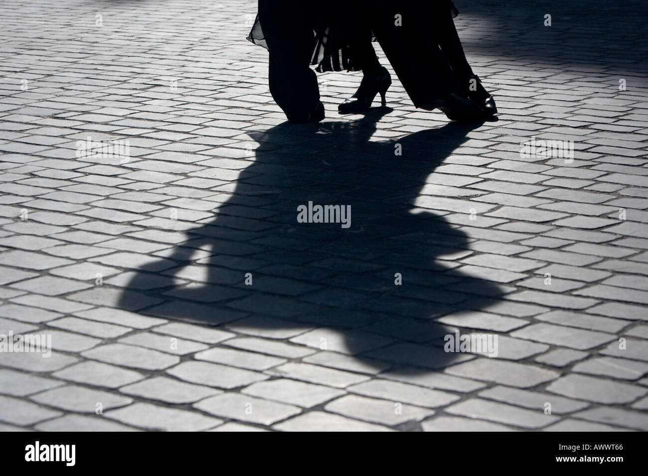 Silhouettes and shadows of two Spanish dancers demonstrating the tango ...