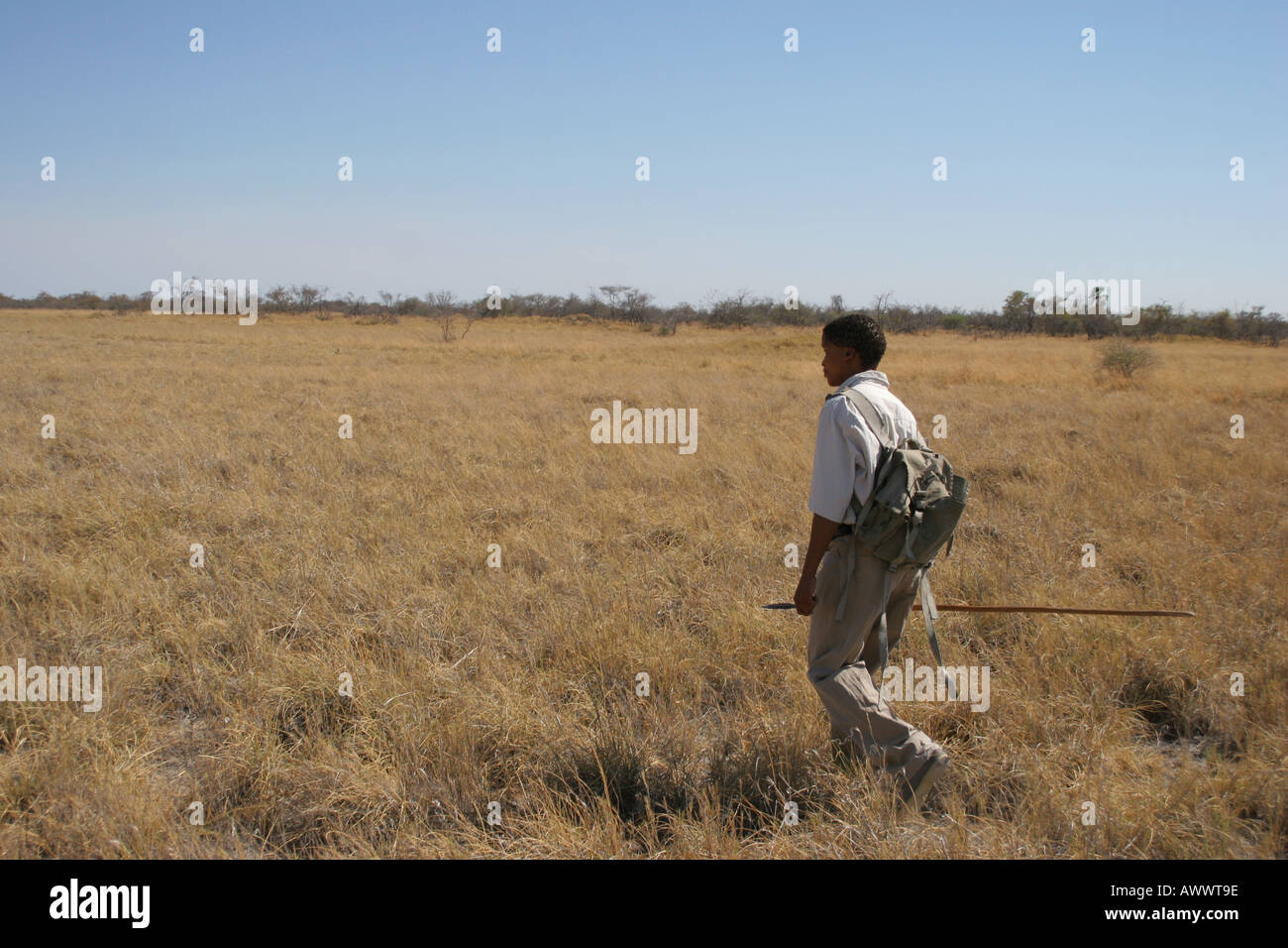 San Bush man hunting Magadikgadi National Park Botswana Africa Stock ...