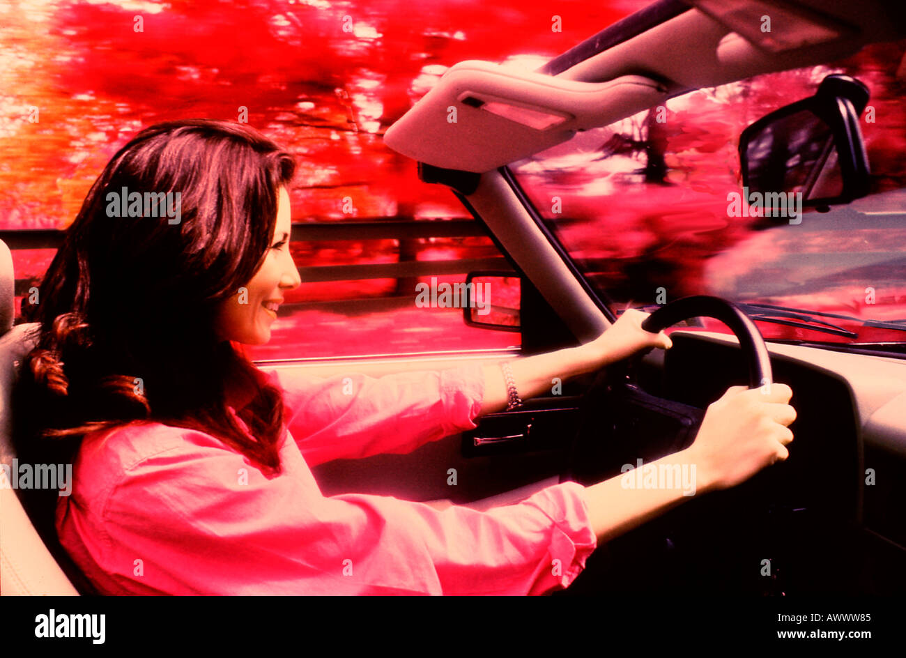 design abstract infrared color young woman driving car automobile Stock ...