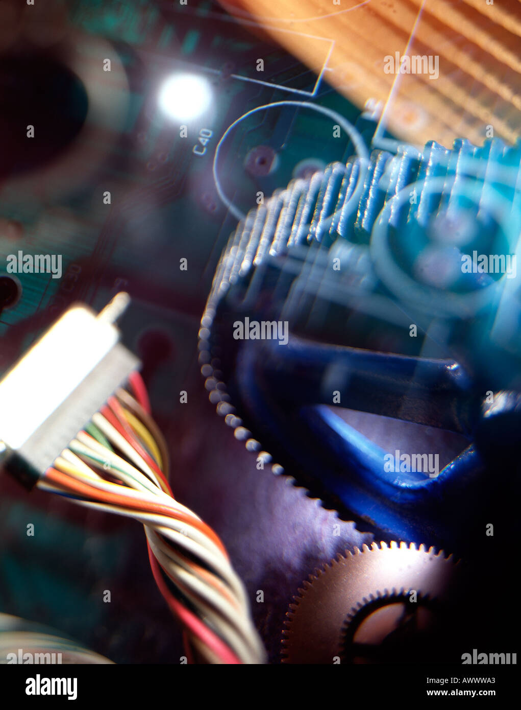 gears electronic still life collage Stock Photo - Alamy