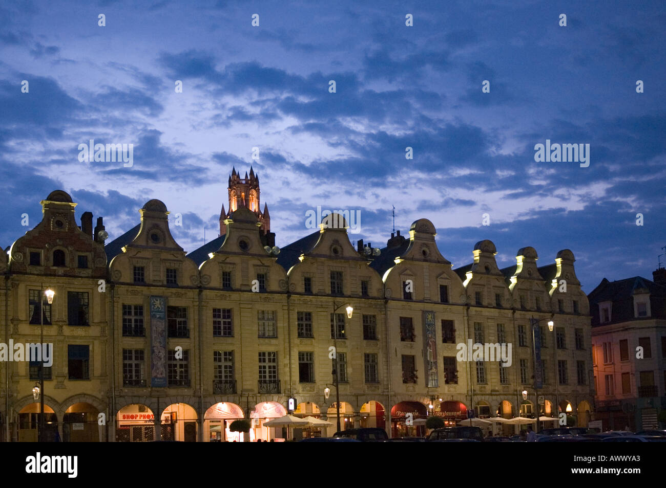 Flemish architecture Place de Heros Arras at night France Stock Photo ...