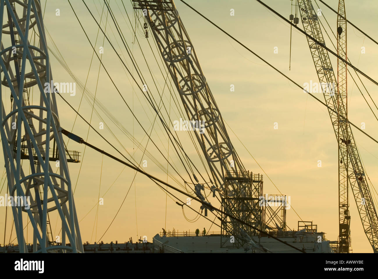 UK North London Wembley stadium under construction raising the arch at ...