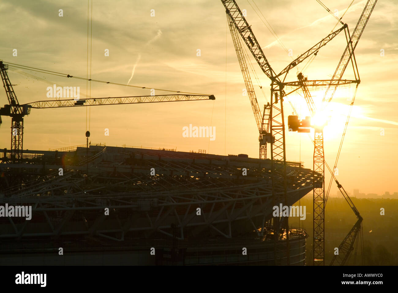 UK North London Wembley stadium under construction at dawn as sunrises ...