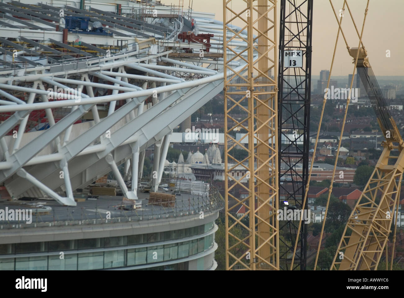 UK North London Wembley stadium under construction with view of Hindu ...