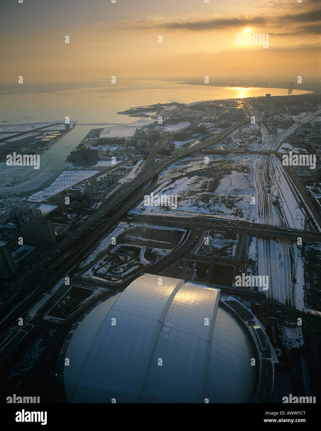 Winter view West from Toronto s CN tower with the skydome in the ...