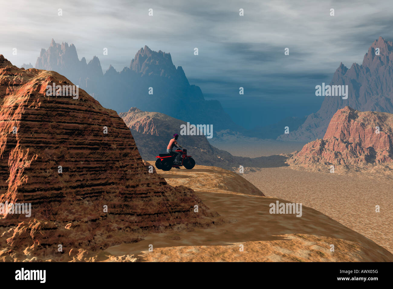 Man on an all-terrain vehicle in the desert Stock Photo - Alamy