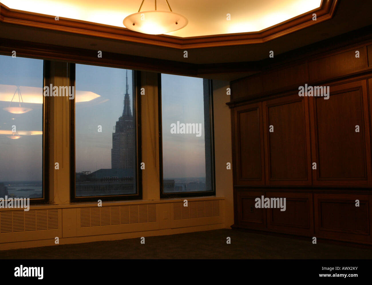 Empty Lobby with Empire State Building View Stock Photo - Alamy