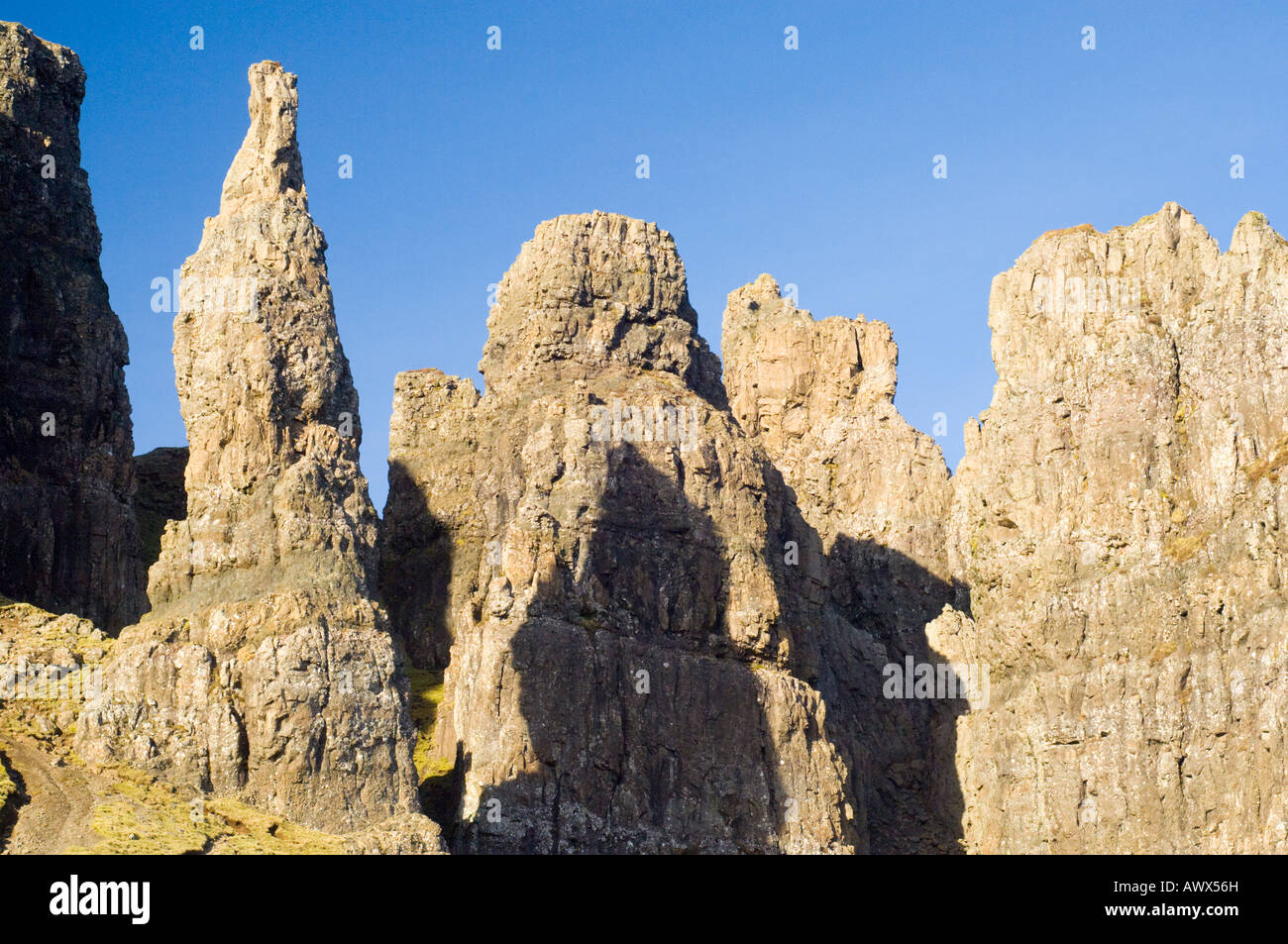 Basalt cliffs and pinnacles of Quirang on the Isle of Skye, Scottish ...