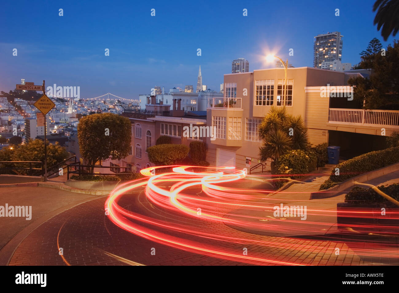 Crookedest Street on Lombard Street at night, San Francisco, California ...