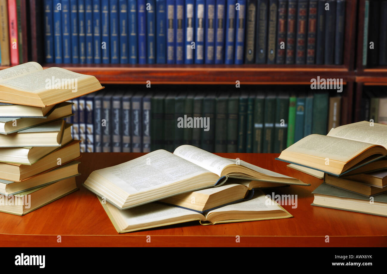 Books Textbooks spread out to a table before examination Stock Photo ...