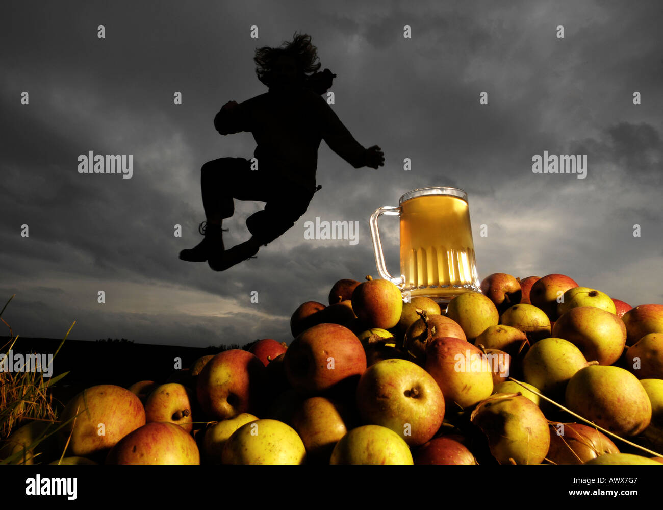 a pagan reveller jumps over apples to celebrate national apple day ...
