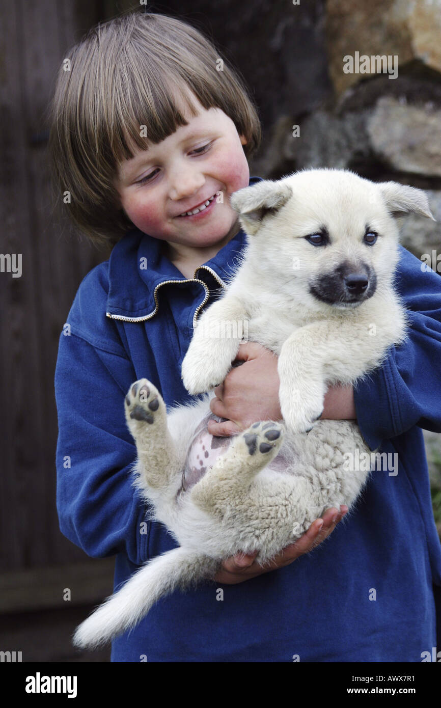 child carrying a puppy Stock Photo - Alamy