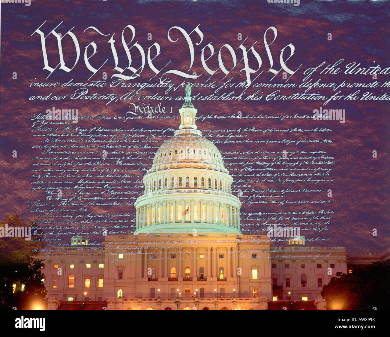Composite image of the U.S. Capitol and the U.S. Constitution Stock ...