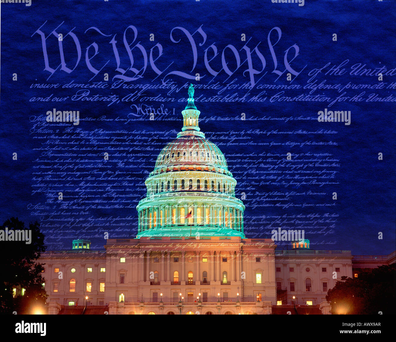 Composite image of the U.S. Capitol and the U.S. Constitution Stock ...