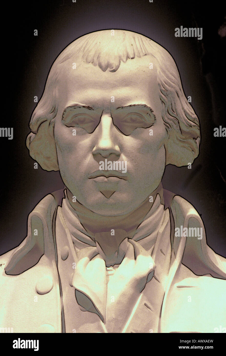 Digitally altered view of statue of James Madison, father of the US ...
